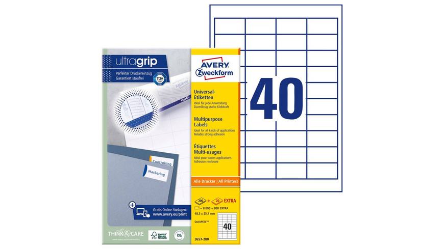 AVERY ZWECKFORM 3657 Etiketten 48.5 x 25.4 mm, 100 Blatt