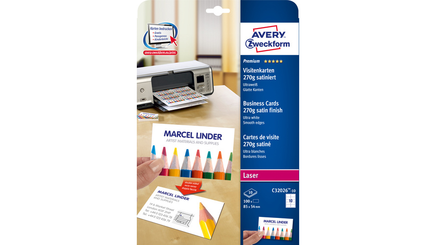 AVERY ZWECKFORM C32026-10 Visitenkarten 85 x 54 mm