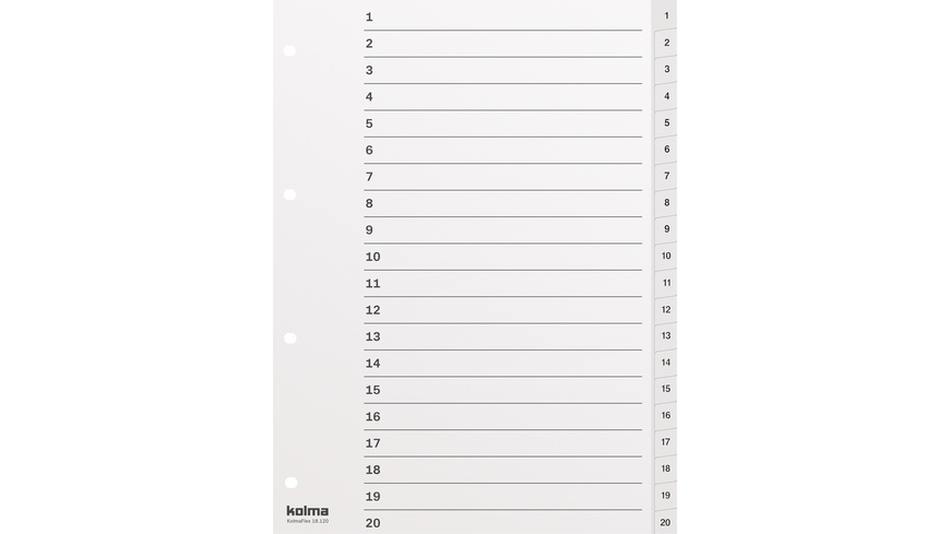KOLMA Register KolmaFlex A4 - 1-20, 4-Loch