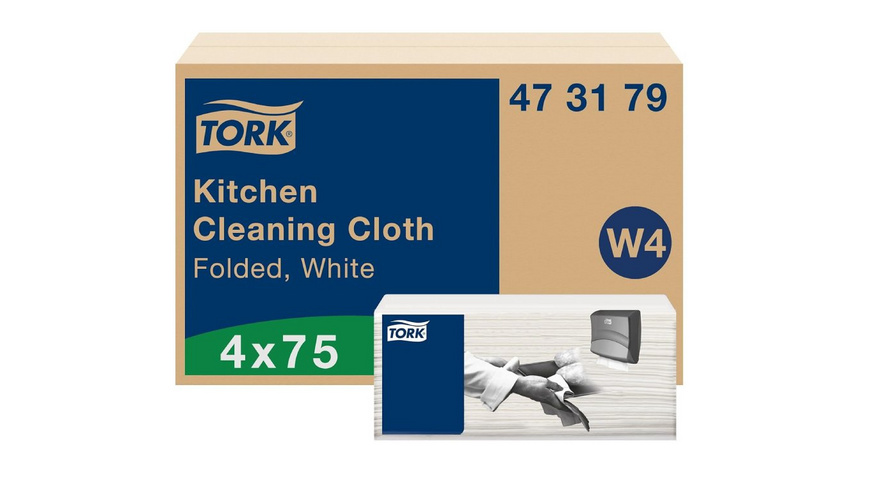 TORK Reinigungstücher Premium Küche Top Pack 1-lagig, 300 Blatt (4 x 75)